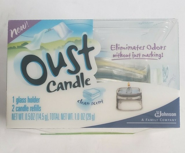 Oust Candle 1 Glass Holder 2 Candle Refills Clean Scent Eliminates ...