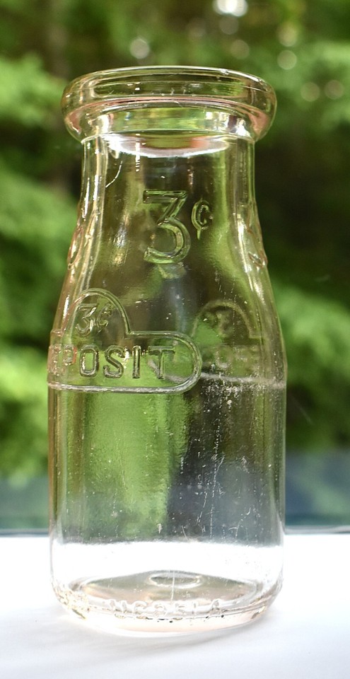 Antique 3 CENT DEPOSIT Milk Bottle Pink Tinted Embossed Glass | eBay