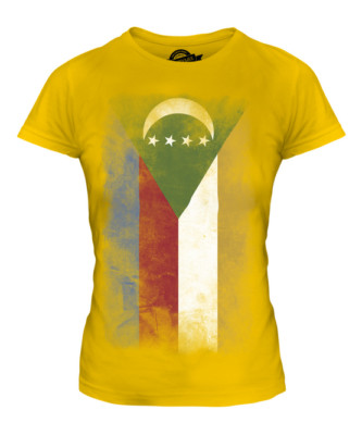 COMOROS FADED FLAG LADIES T-SHIRT TEE TOP KOMORI COMORES JUZUR AL-QAMAR ...