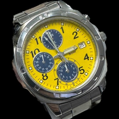 SEIKO SND409 Chronograph Overseas Model Yellow Navy Watch Authentic | eBay