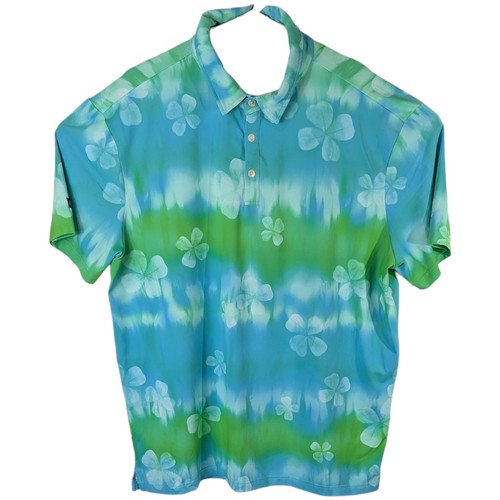 Sunday Swagger Mens Golf Polo Shirt 2XL Green 4 Leaf Clover Lucky Blue ...