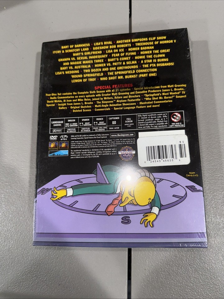 The Simpsons Sixth Season 6 DVD Rare Box 2007 Collectors 4-Disc Set New ...