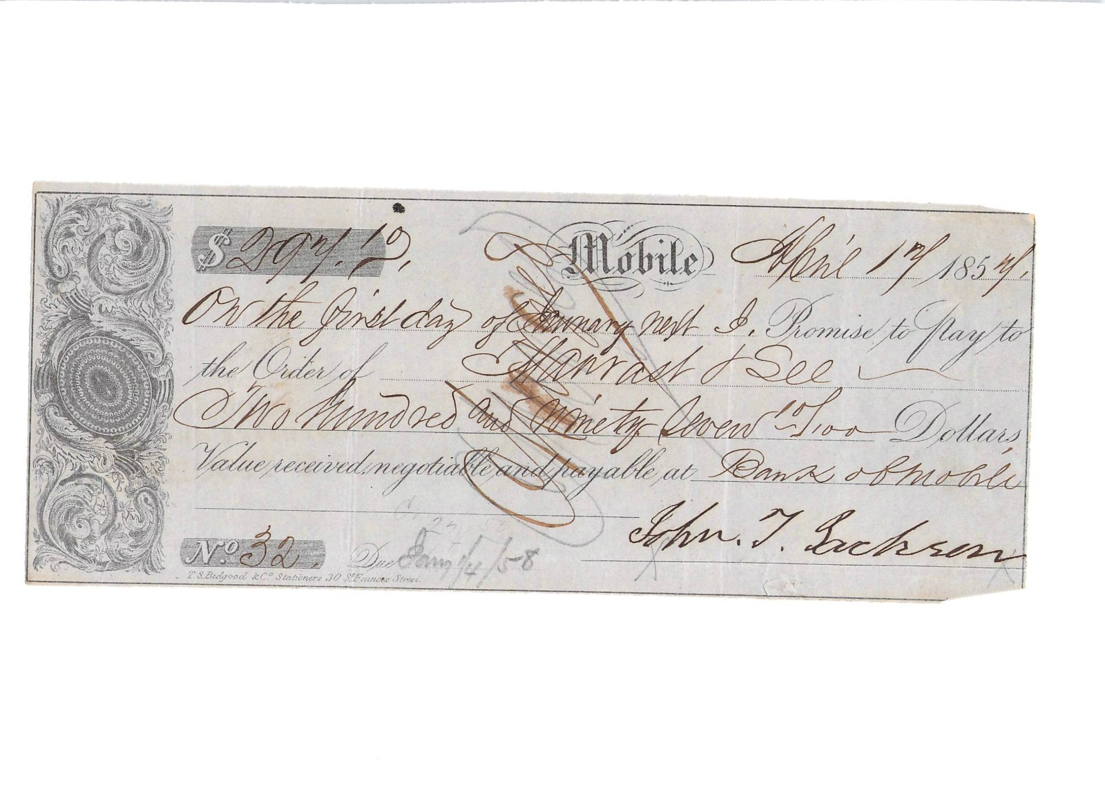 1857 MOBILE ALABAMA BANK CHECK DRAFT RECEIPT | eBay