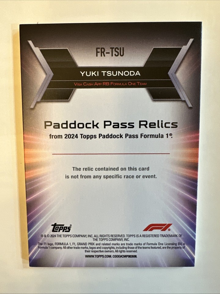2024 Paddock Pass Formula 1 "Paddock Pass" Relic - Yuki Tsunoda 3/10 | eBay