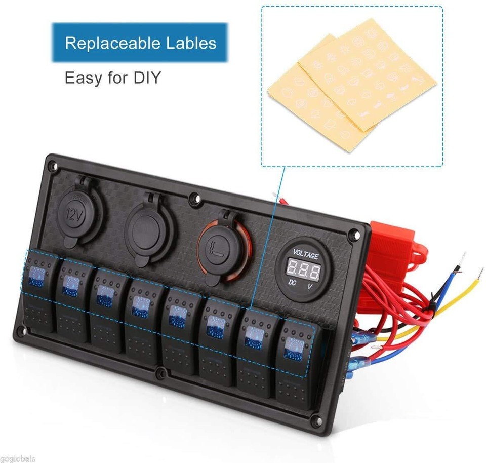 8 Gang LED Rocker Switch Panel Circuit Breaker 12V-24V For Car Marine ...