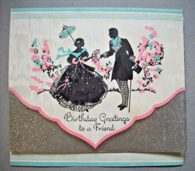 Colonial Couple gold foil Birthday used greeting card *1M | eBay