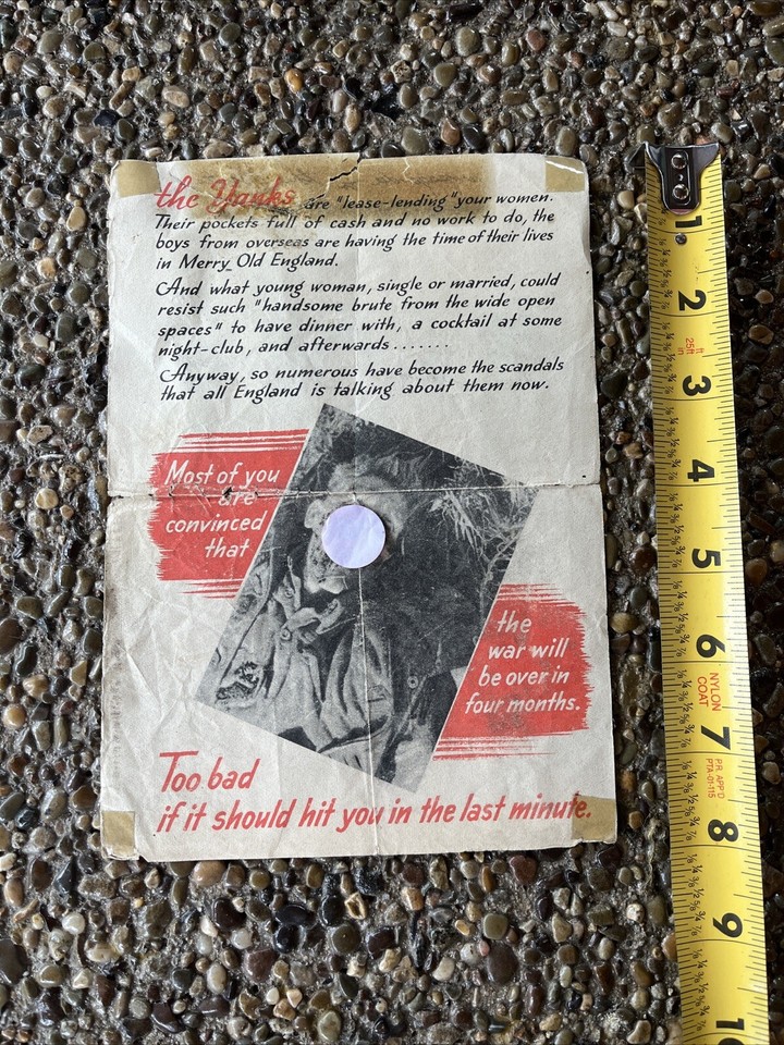 RARE GERMAN AIR DROP PROPAGANDA WW2 LEAFLET - WHILE YOU ARE AWAY ...