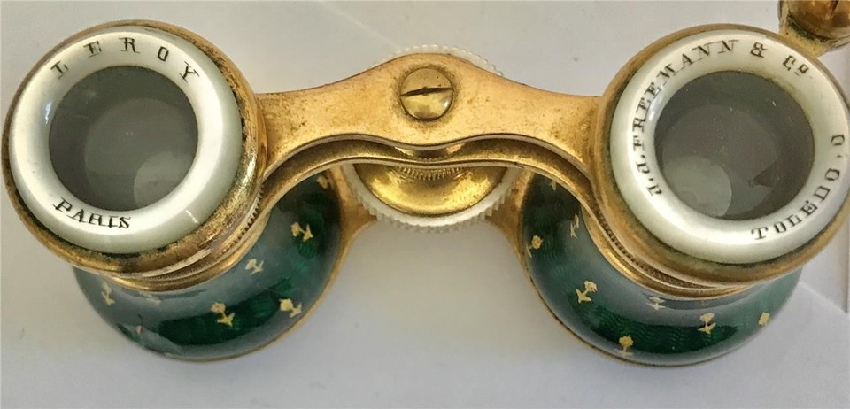 Stunning Antique Guilloche Enamel Opera Glasses Deep Green & Gold Leroy ...