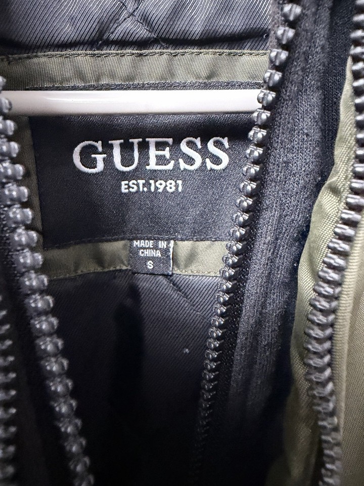 GUESS Men's Hooded Full Zip Bomber Jacket Green Black Size S | eBay
