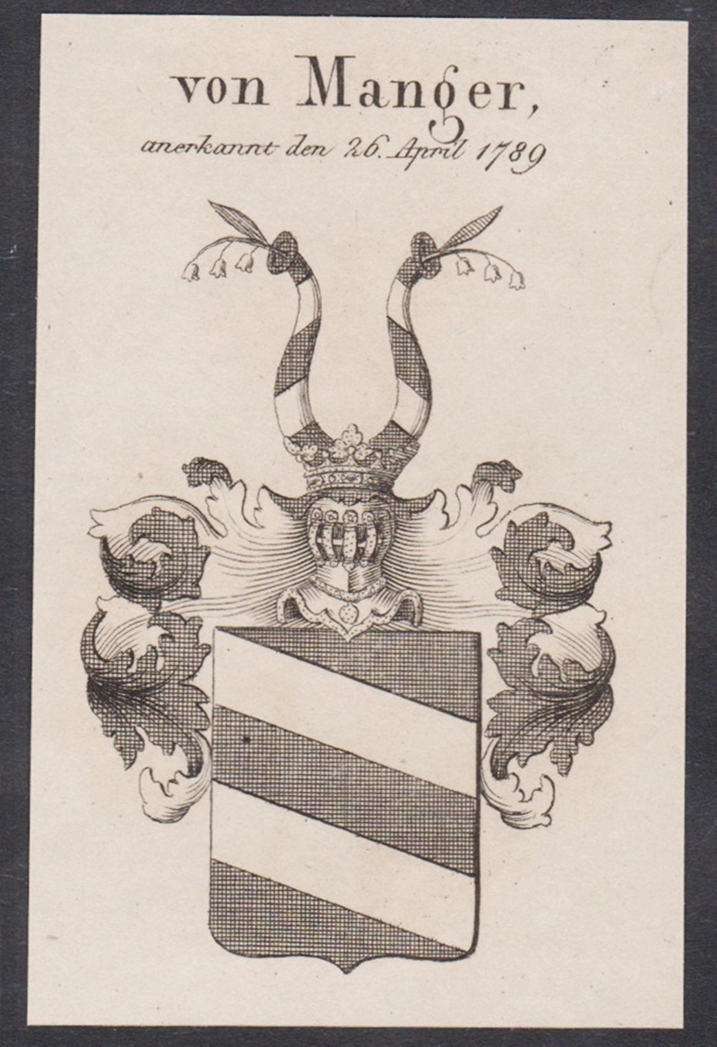 Manger Emblem Coat of Arms Heraldry Genealogy Copperplate Engraving ...