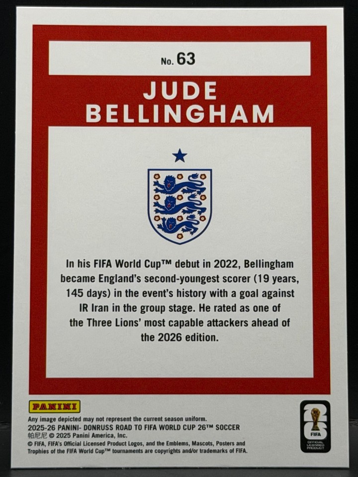 2025-26 Donruss Road to World Cup - Jude Bellingham #63 Optic England ...