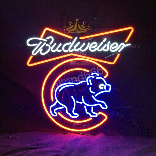 Chicago Cubs Bear Crown Beer Logo Neon Sign Bar Room Wall Decor 19"x15 ...