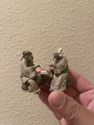 Vintage Chinese Mud Men Pottery Figurine Wise Old Men Writing A Poetry ...
