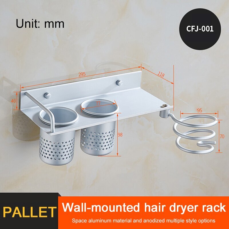 Punch-free Wall Mounted Hair Dryer Storage Basket Comb Curling Wand ...