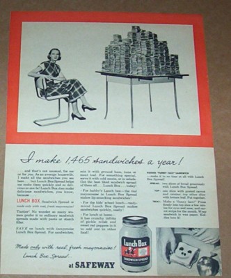 1953 print ad page -Lunch Box Sandwich Spread- Safeway Grocery Store ...