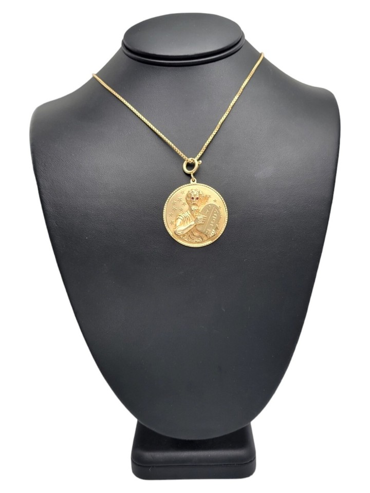 Pendant Polished Gold Moses & The Commandments Medallion 2 1/8" Long 1 ...