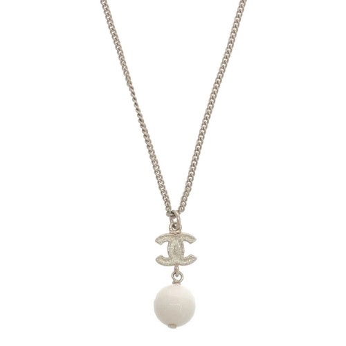 CHANEL White CC Mark Coco Mark Glitter Beads Swing Necklace B10A ...