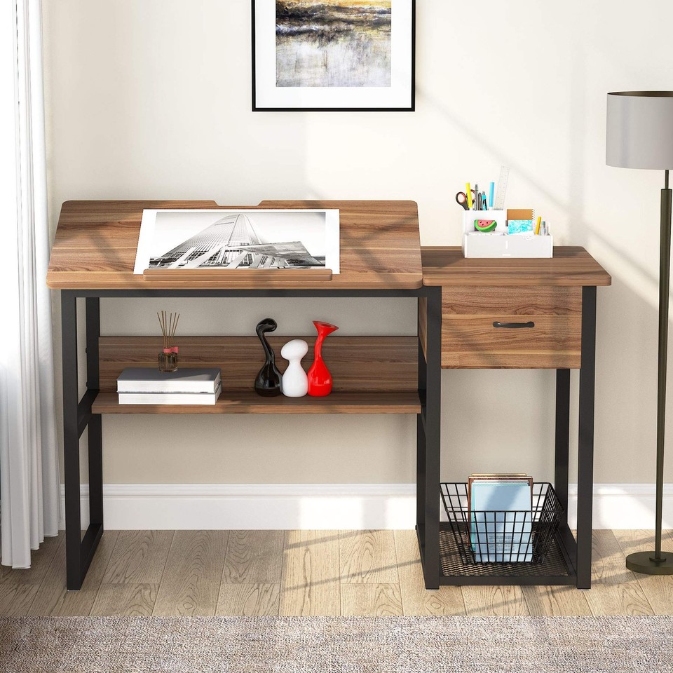 Tribesigns Drafting Table with Storage Drawers, Drawing Computer Desk ...