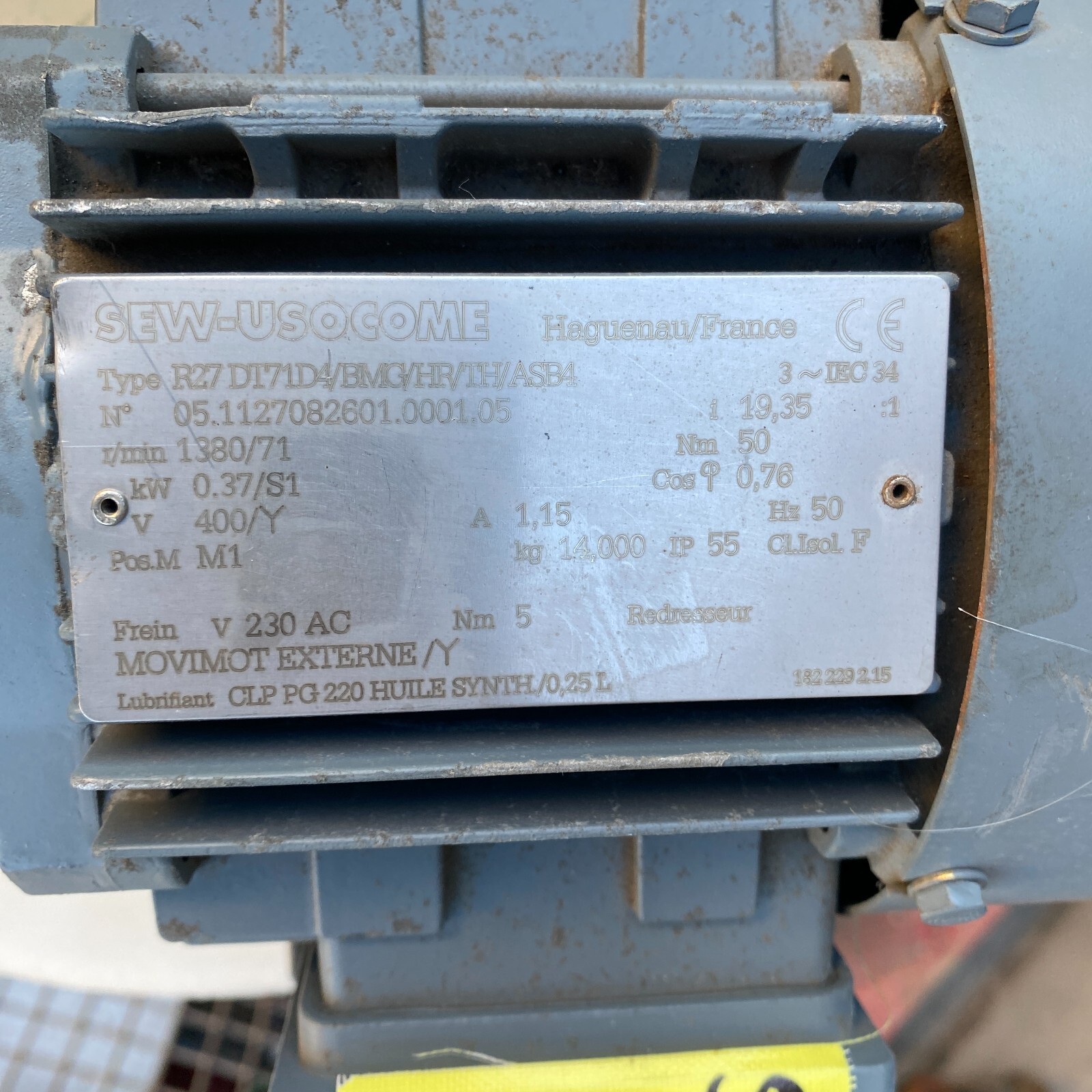 SEW Eurodrive 0.37kW Gearmotor Gearbox R27 DT71D4/BMG/HR/TH/ASB4 19.35 ...