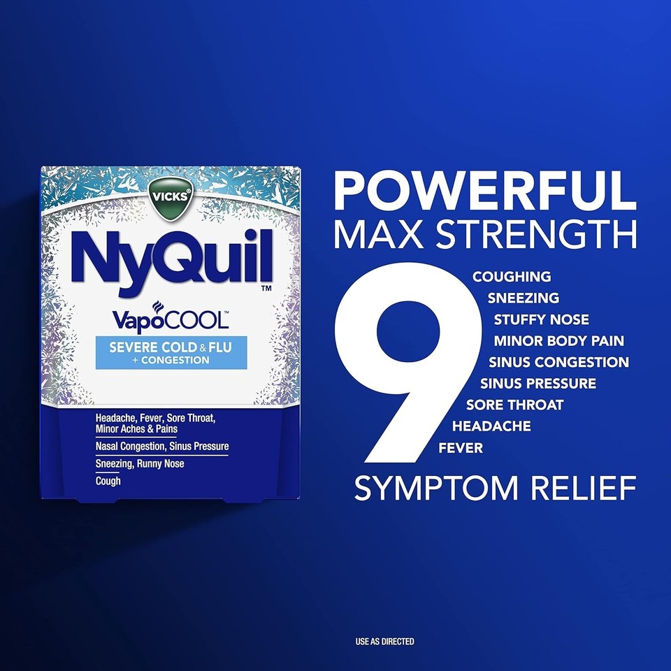 NyQuil Severe with Vicks Vapocool Nighttime Cold Flu Congestion 24 ...