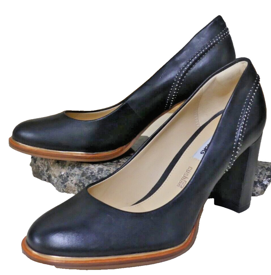 Women's Clarks Ellis Edith black leather pumps heels … - Gem
