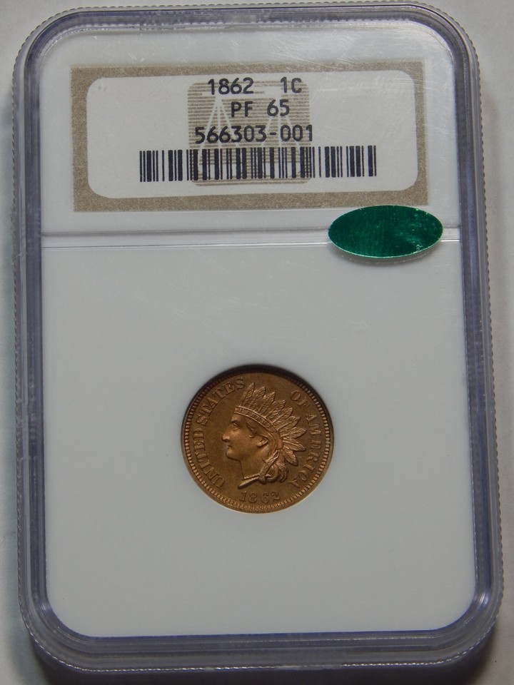 1862 1C Proof Indian Head Cent PF-65 NGC/CAC, Really Nice Civil War ...