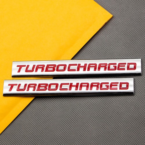 2x Metal Chrome TURBOCHARGED Emblem Red Rear Trunk Turbo Badge Car ...