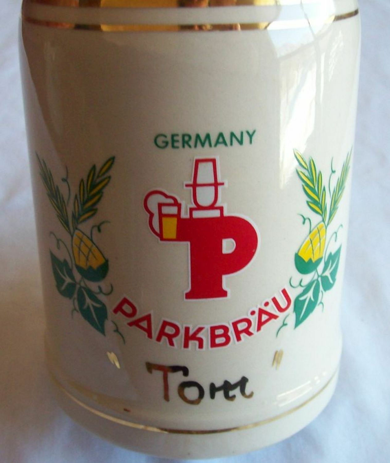 antique Parkbräu Parkbrau brewery German beer mug stein Germany white ...
