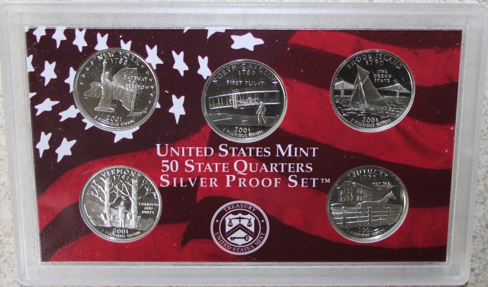 1999 thru 2009 Silver Proof State Quarter Lot Silver No Box or COA 56 ...