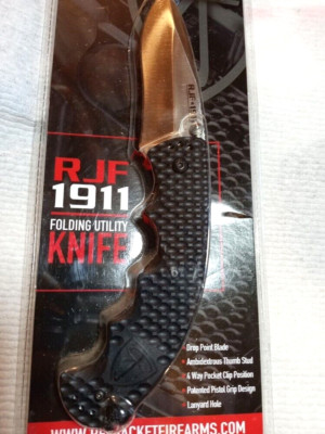Ontario Knife Company pocket knife Red Jacket Firearms 1911 Pistol Grip ...