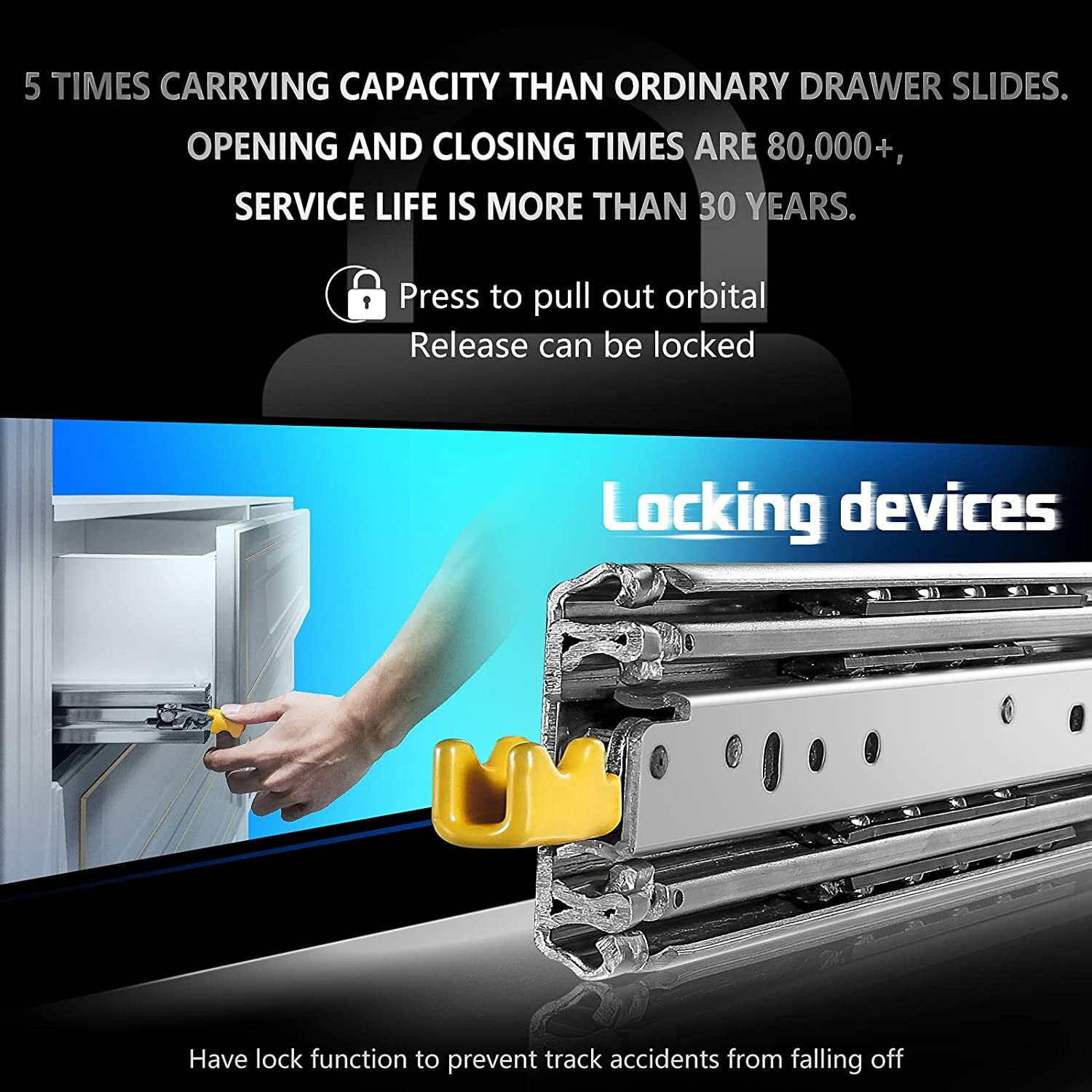 Locking Drawer Slides 1000mm (2000mm Extended) 227KG Heavy Duty Draw ...