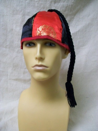 Mandarin Costume Cap Hat Chinese Headpiece w/ Top Tassel Braid Emperor ...