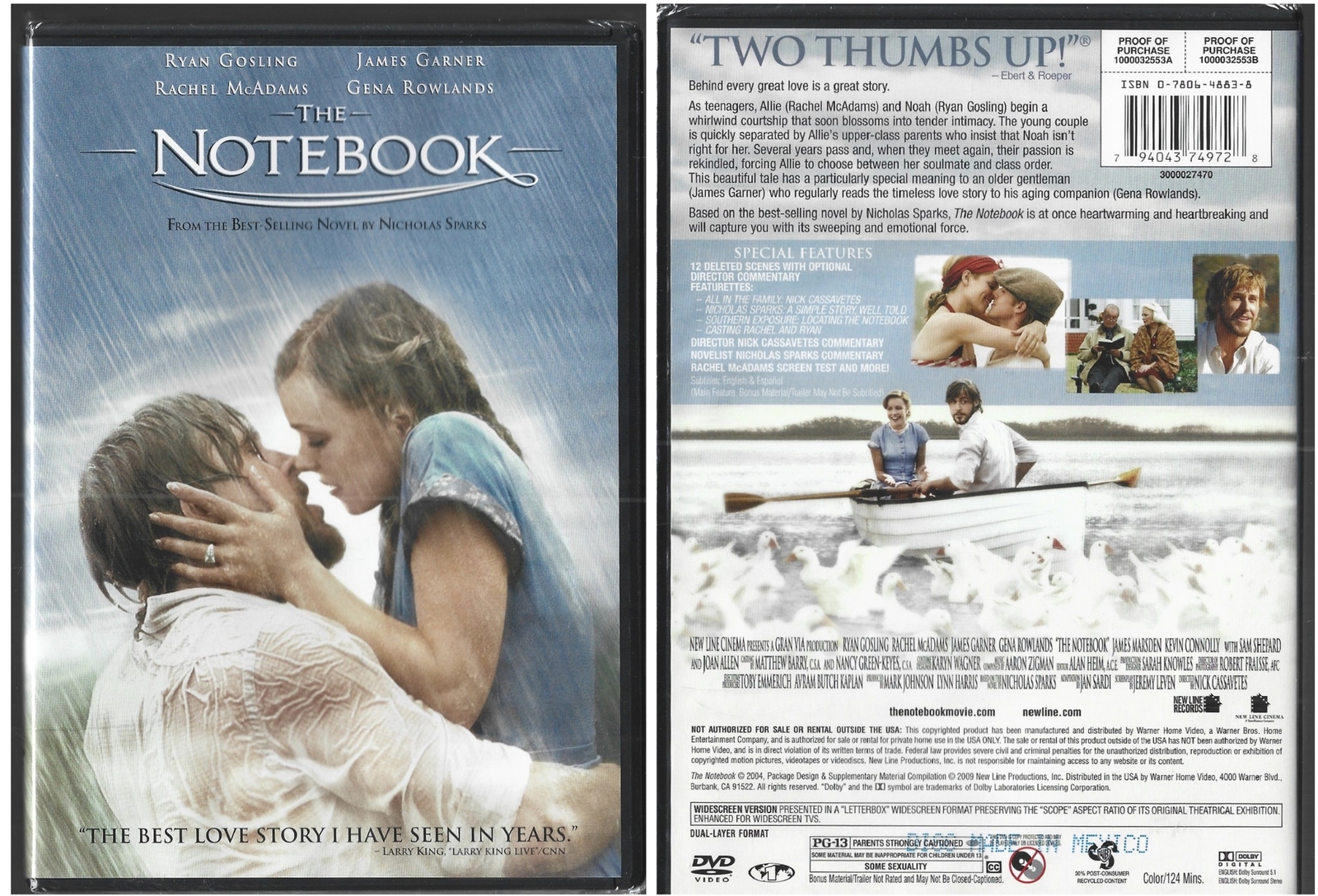 The Notebook DVD Ryan Gosling James Garner Widescreen 2004 NEW Sealed ...