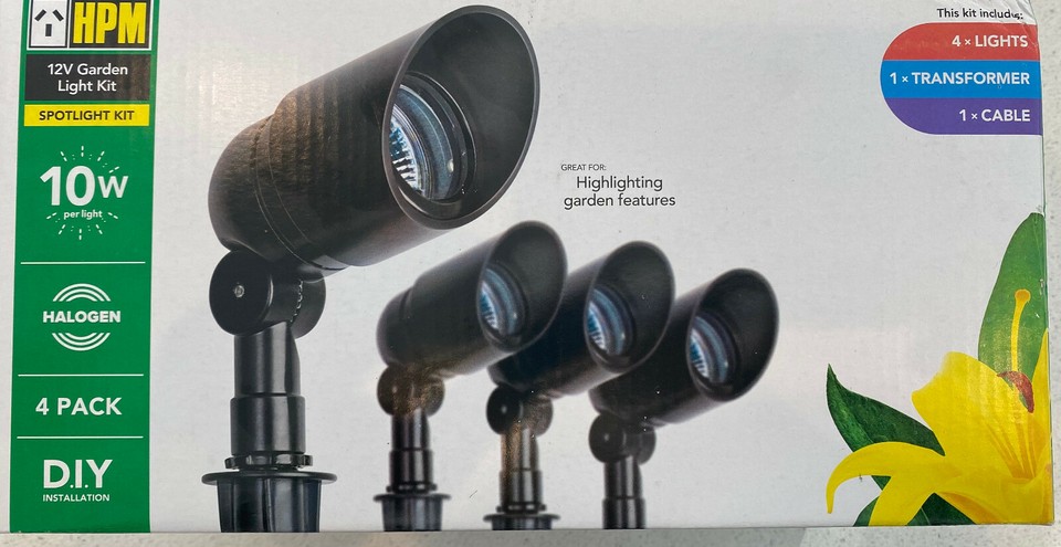 HPM 12V Garden Light Spotlight (4 pack) 10W DIY Installation Kit IP67 ...