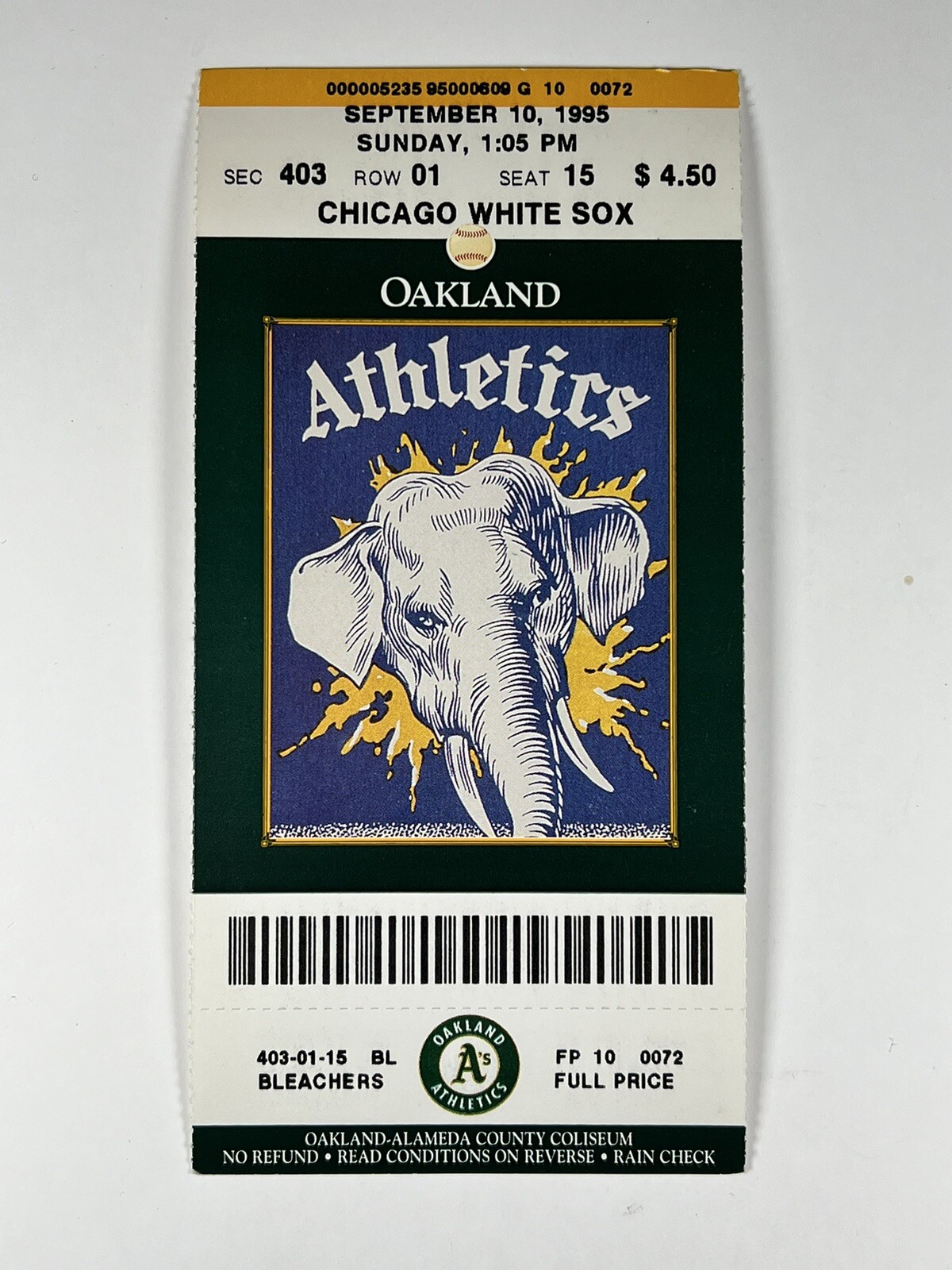 9-10-1995 Chicago White Sox @ Oakland Athletics MLB Baseball Ticket | eBay