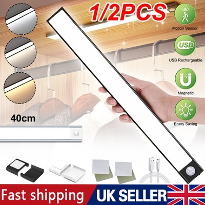 LED PIR Motion Sensor Strip Light USB Rechargeable Magnetic Cabinet ...