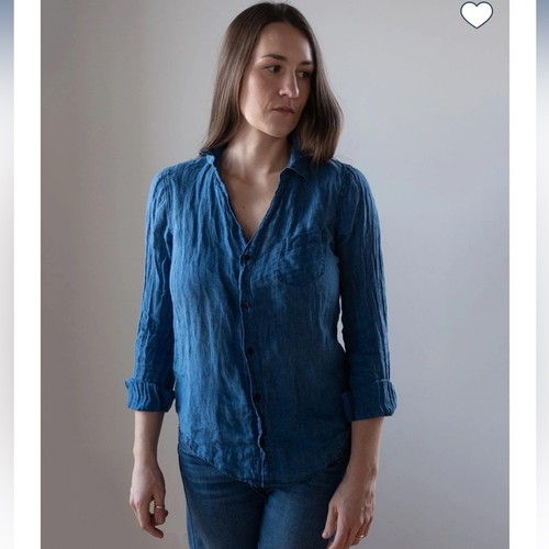 CP Shades Sloane Indigo Linen Blouse Button Down in Bleach Blue size ...
