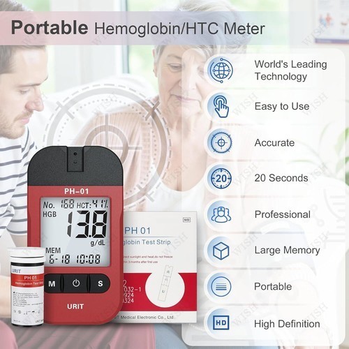 URIT Hemoglobin Analyzer Fast HB Testing Kit with 25 Test Strips，Anemia ...