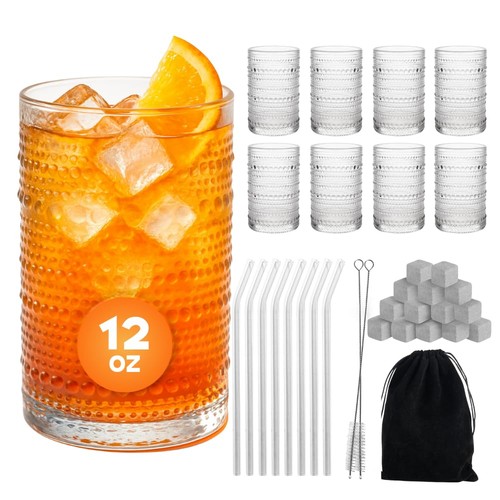 12oz Hobnail Bar Glasses Set of 6 - Clear Kitchen & Cocktail Glassware ...