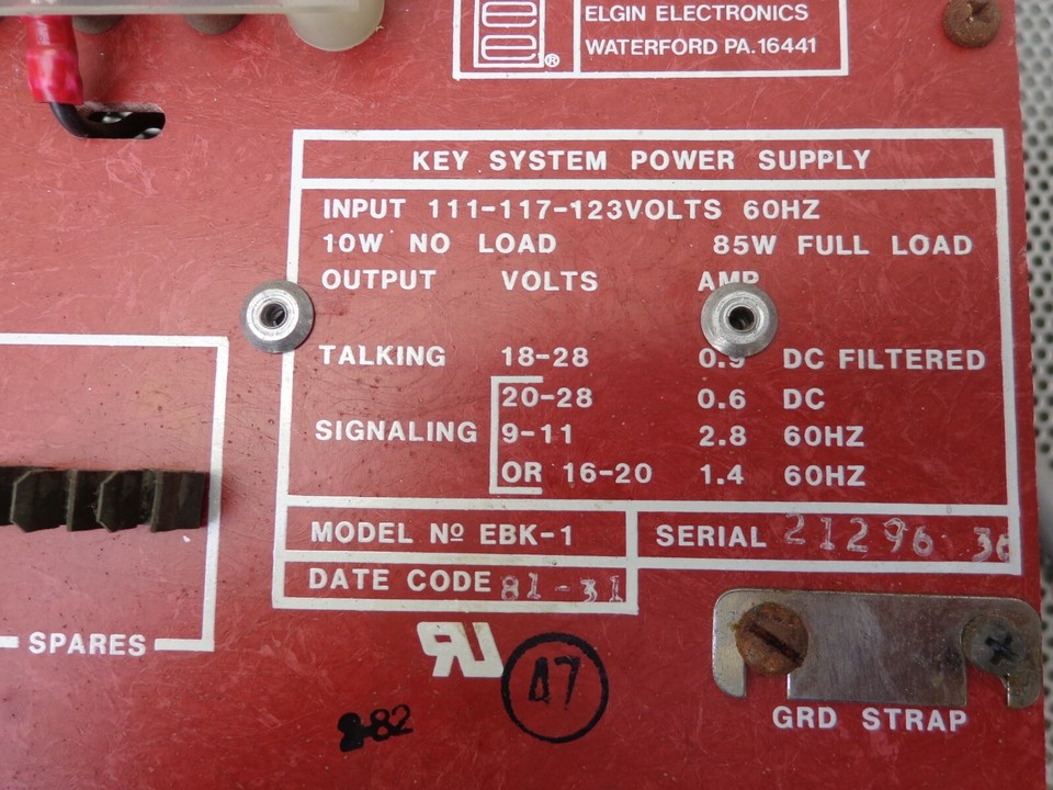 Elgin Electronics Model EBK-1 Key System Power Supply | eBay