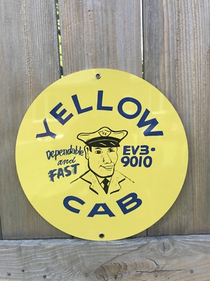 Yellow Cab Taxi Round Vintage Style Metal Sign 1950s | eBay
