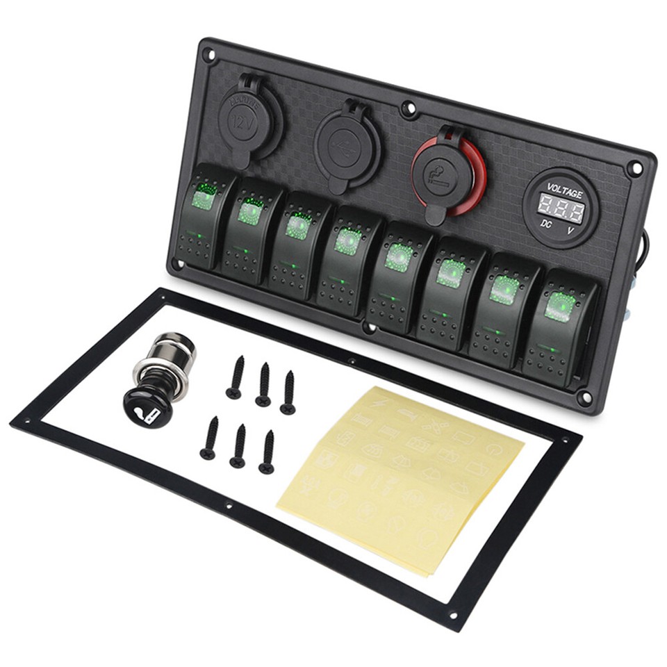 8 Gang Toggle Rocker Switch Panel for Car Boat Marine RV Truck Green ...