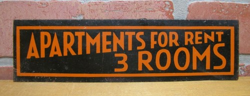 APARTMENTS FOR RENT 3 ROOMS Old Ad Tin Sign B&B Hotel Motel Boarding ...