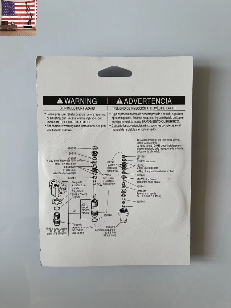 For GRACO 18B260 Packing Kit 390 390 PC Ultra 395 495 595 395 PC ...