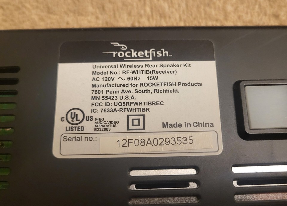 Rocketfish RF-WHTIB Receiver + Sender Universal Wireless Rear Speaker ...
