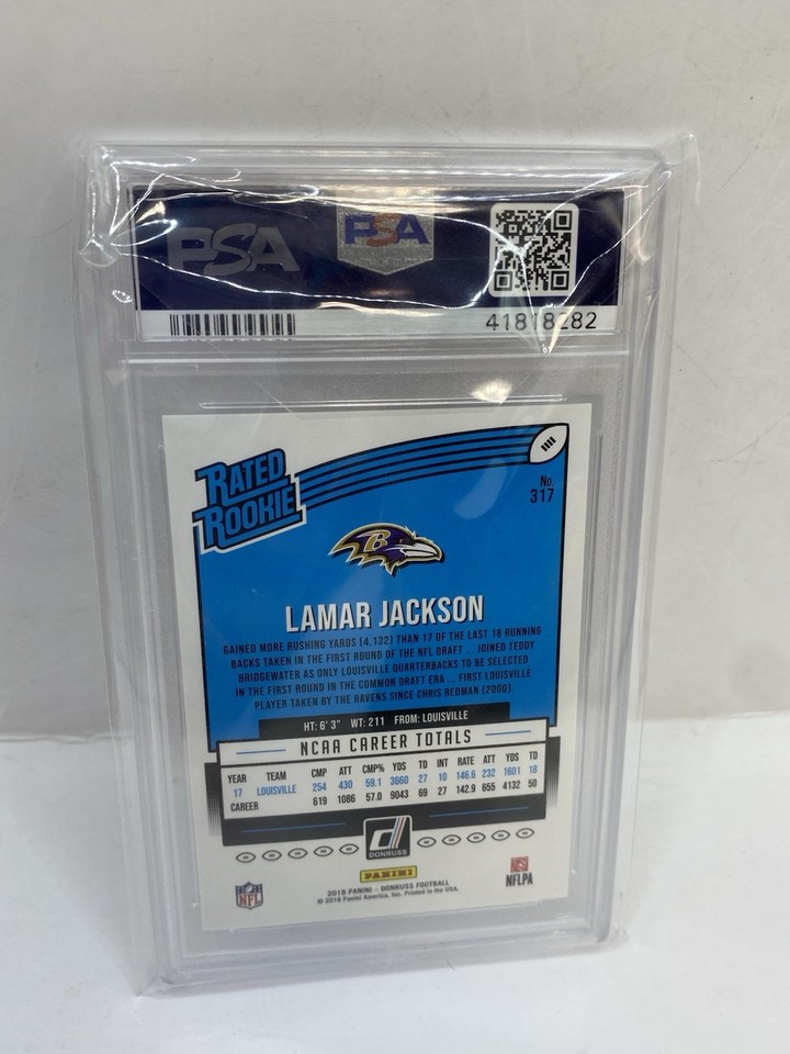 Lamar Jackson Rated Rookie 2018 Panini Donruss #317 RC PSA 10 Gem MT ...