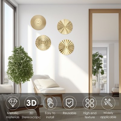 4Pcs Gold Plate Wall Décor Metal Gold Disc Wall Art Modern 3D Wall ...