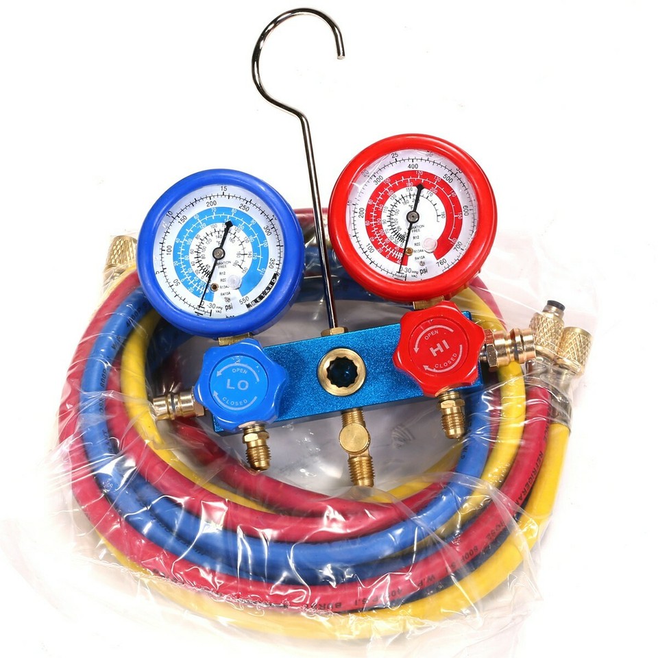 AC Manifold Gauge set Combo 3 CFM Air Vacuum Pump HVAC + R134A Kit AC A ...