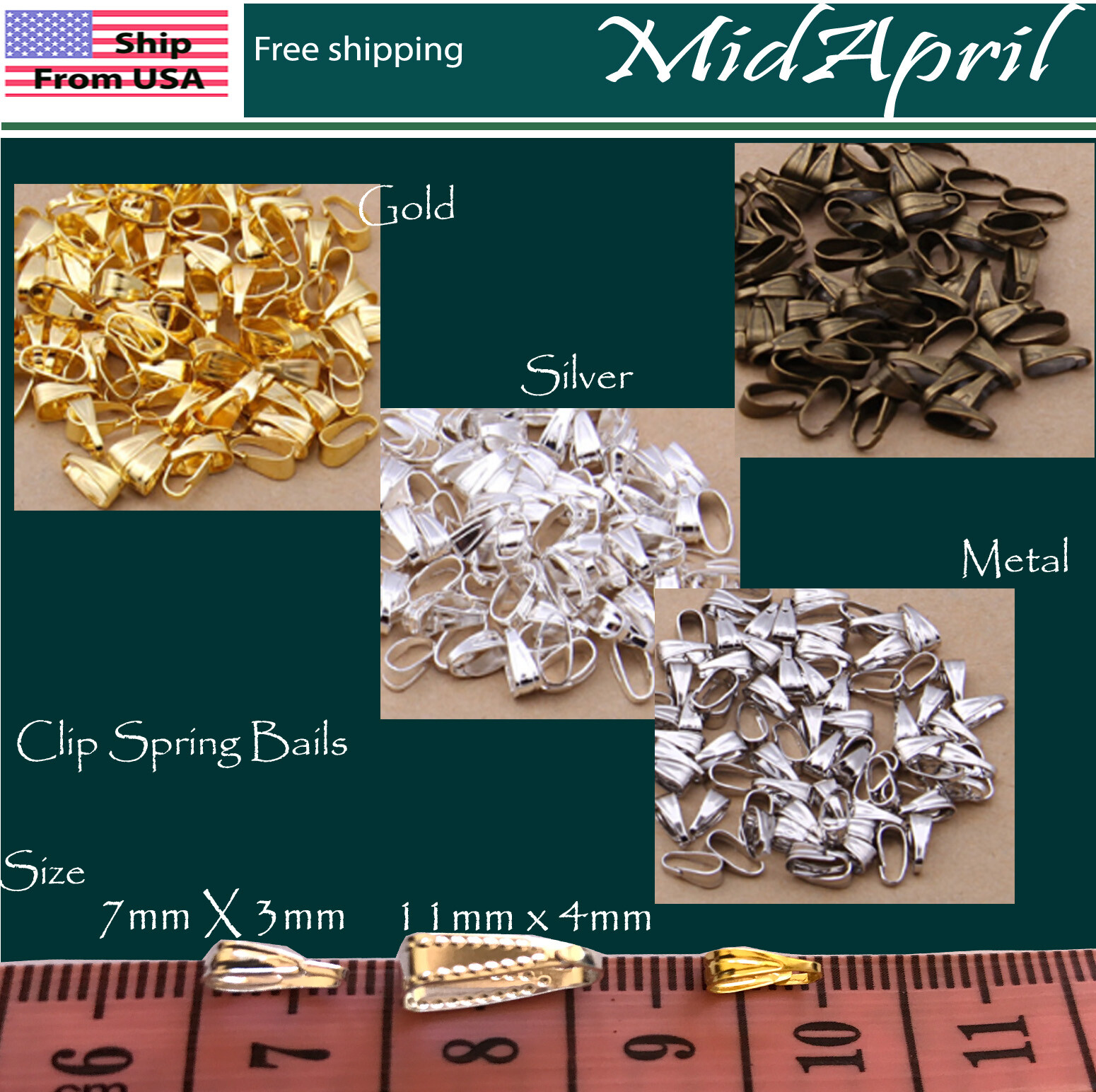 Clip Spring Bails Silver Gold Bronze Plated DIY necklace US seller | eBay