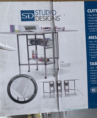 Studio Designs Cutting Table with Grid Top & Storage in Silver/White ...